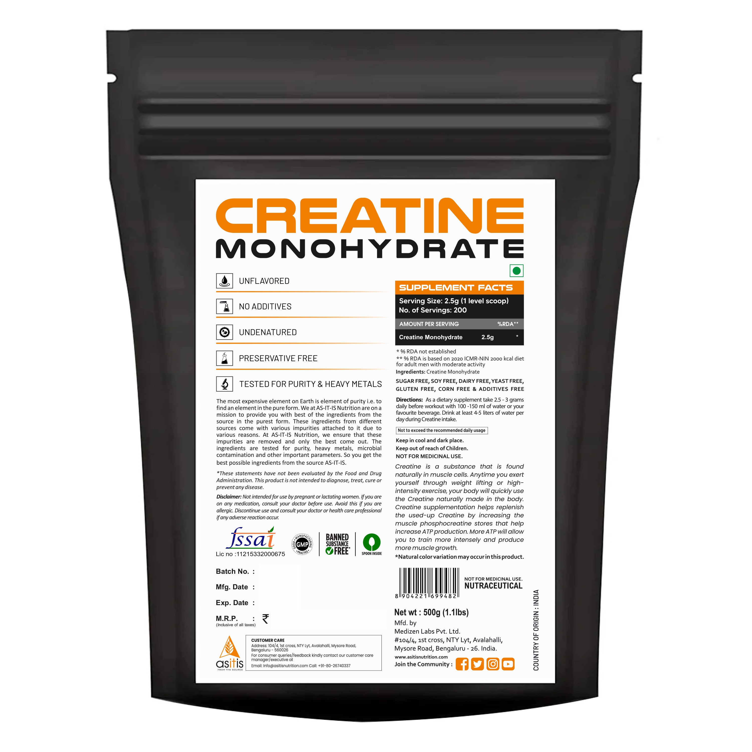 Pure Creatine Monohydrate powder — AS-IT-IS Nutrition