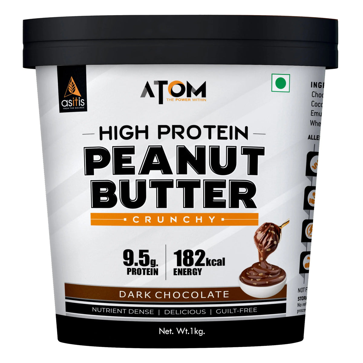 ATOM High Protein Peanut Butter – Crunchy Dark Chocolate | 9.5g Protein ...
