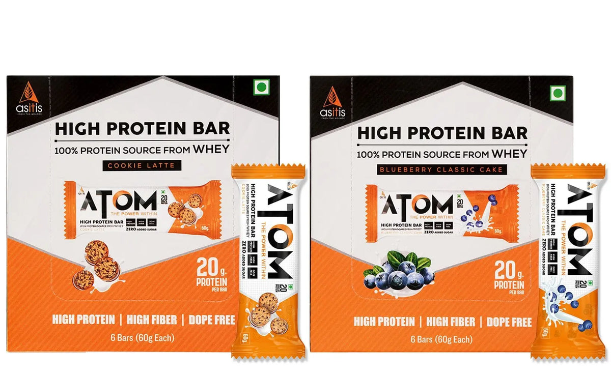 ATOM High Protein Bar | 20g Protein | Combo of Cookie Latte & Blueberr ...