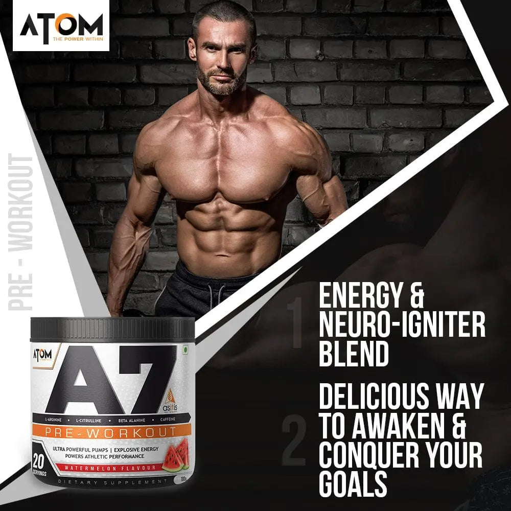 ATOM A7 Pre-workout with Caffeine, L-arginine, Creatine, Beta-alanine